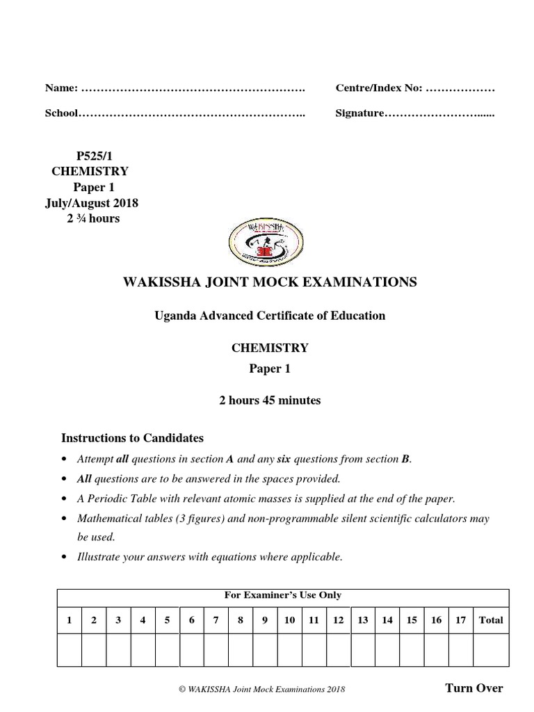 A Level WAKISHA 2018 Chemistry P525Pp1 | PDF | Chromium | Chemical ...
