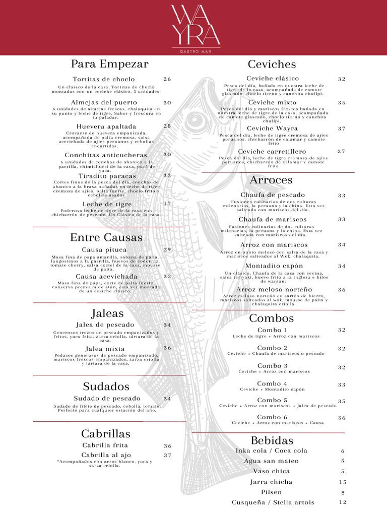 Carta WAYRA | PDF | Mariscos | Cocina norteamericana