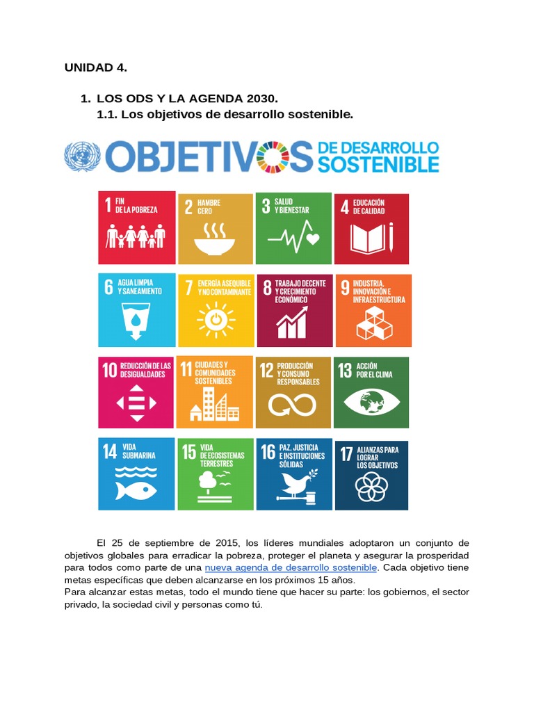UNIDAD 4 - Los ODS y La Agenda 2030 | PDF | Sustentabilidad | Economias