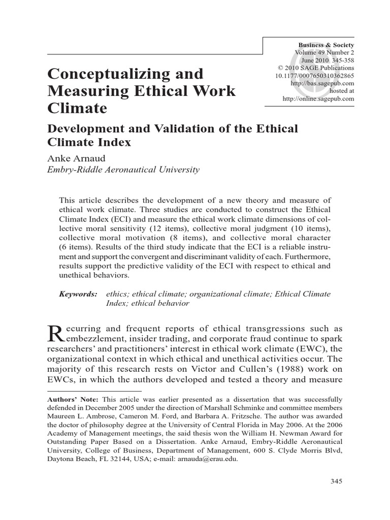 Conceptualizing and Measuring Ethical Work Climate | PDF | Validity ...
