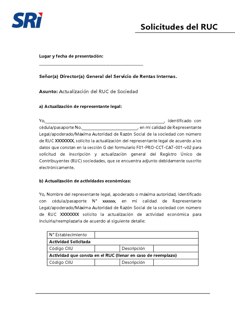 Formato Solicitudes RUC Actualización - Sociedades | PDF | Finanzas y dinero