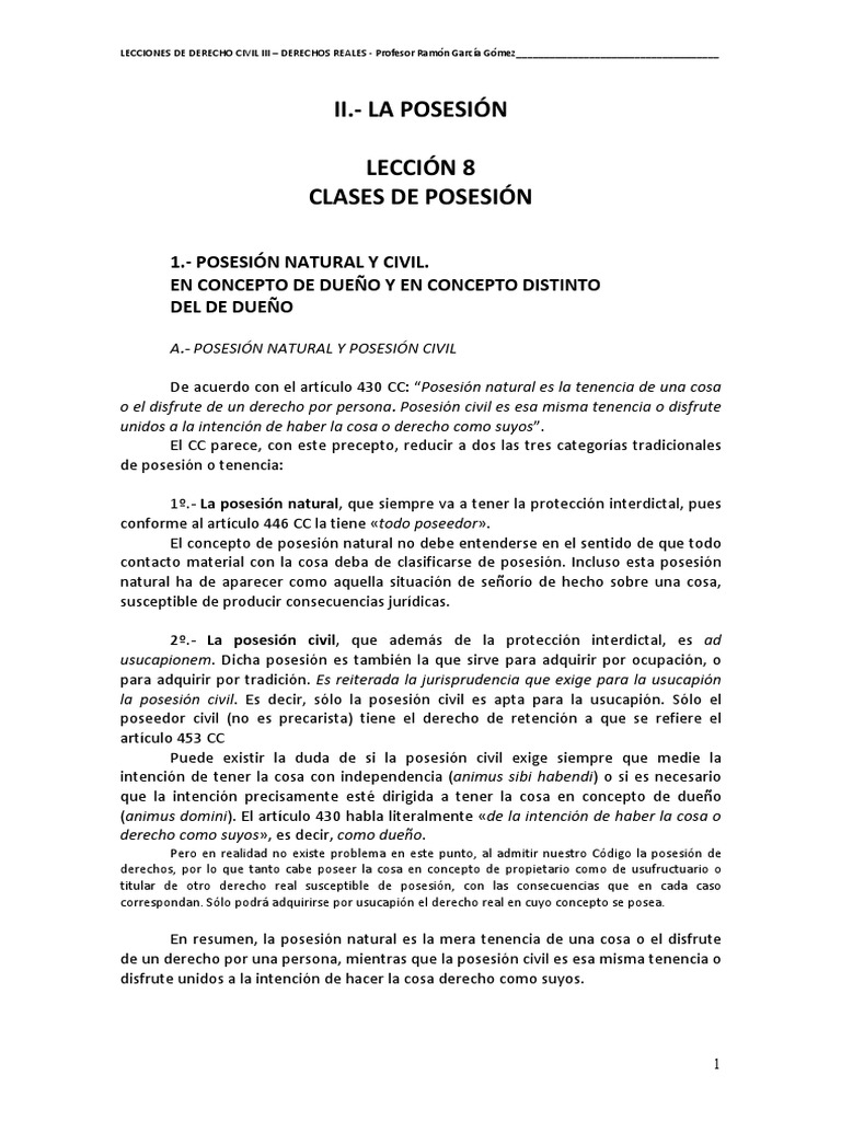 Clases de Posesión: Natural y Civil | PDF | Posesión (Ley) | Propiedad