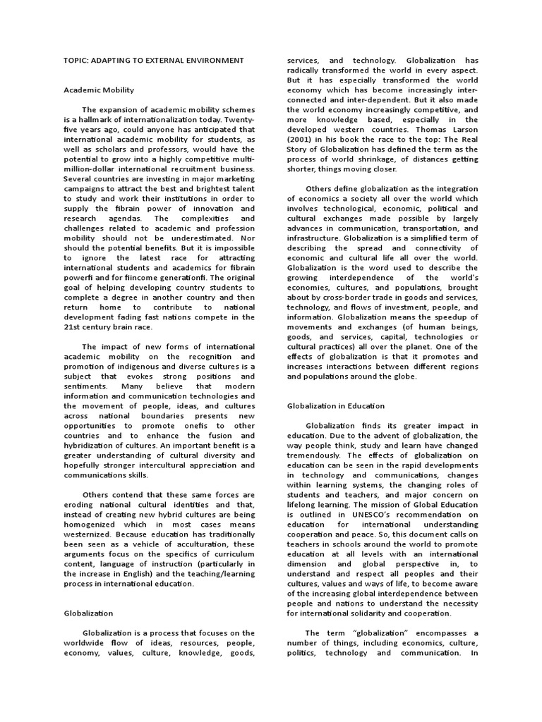 TOPIC | PDF | Globalization | Learning
