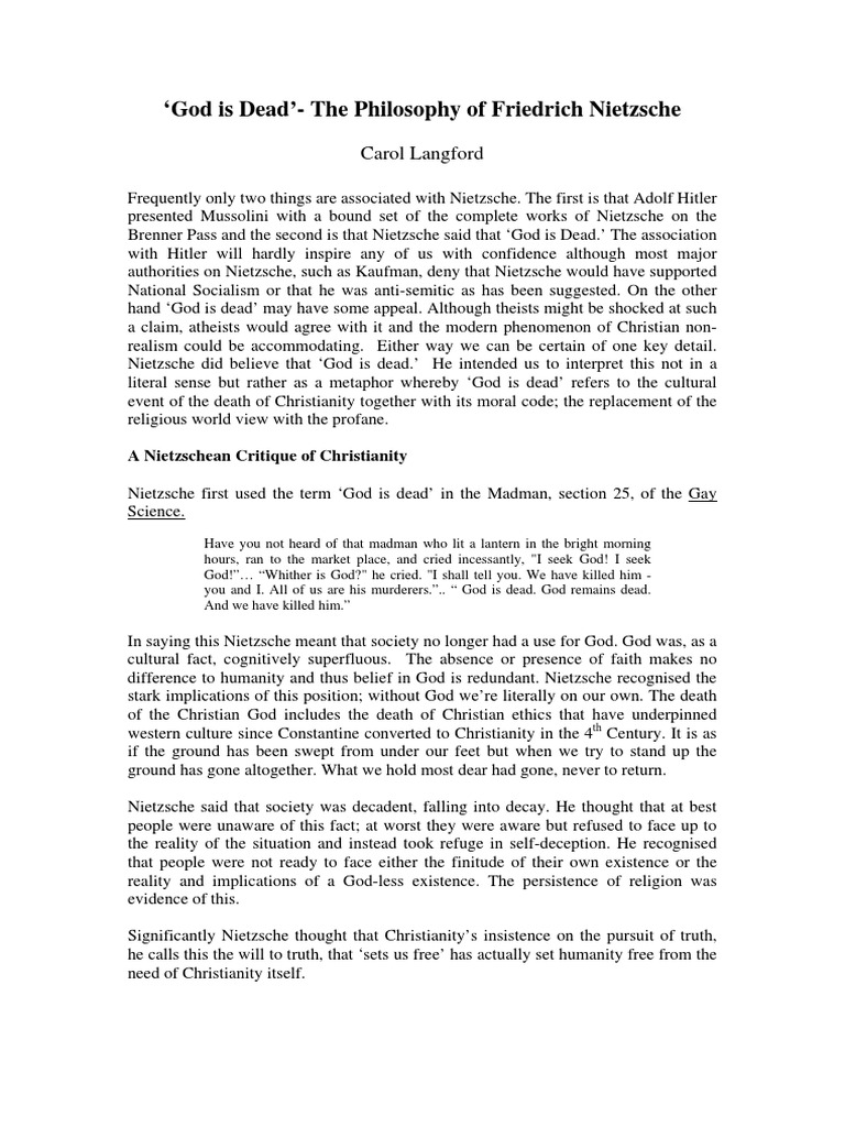 Nietzsche's 'God is Dead' Explained | PDF | Friedrich Nietzsche ...