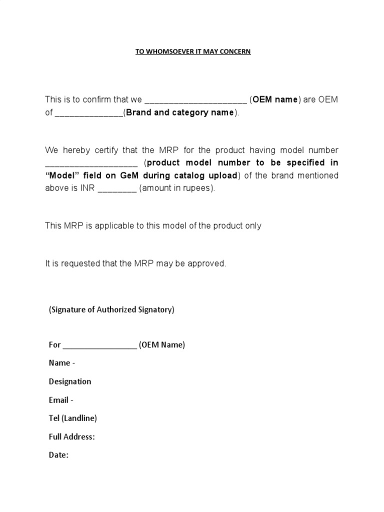 MRP Declaration Oem Letter Head PDF | PDF