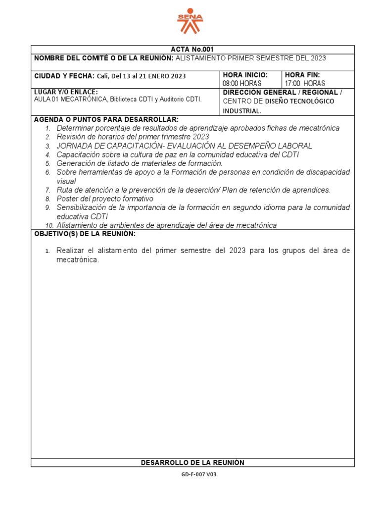 Acta 001 - Mecatronica - 13 - Al - 21 - Enero - 2023 | PDF | Información | Software