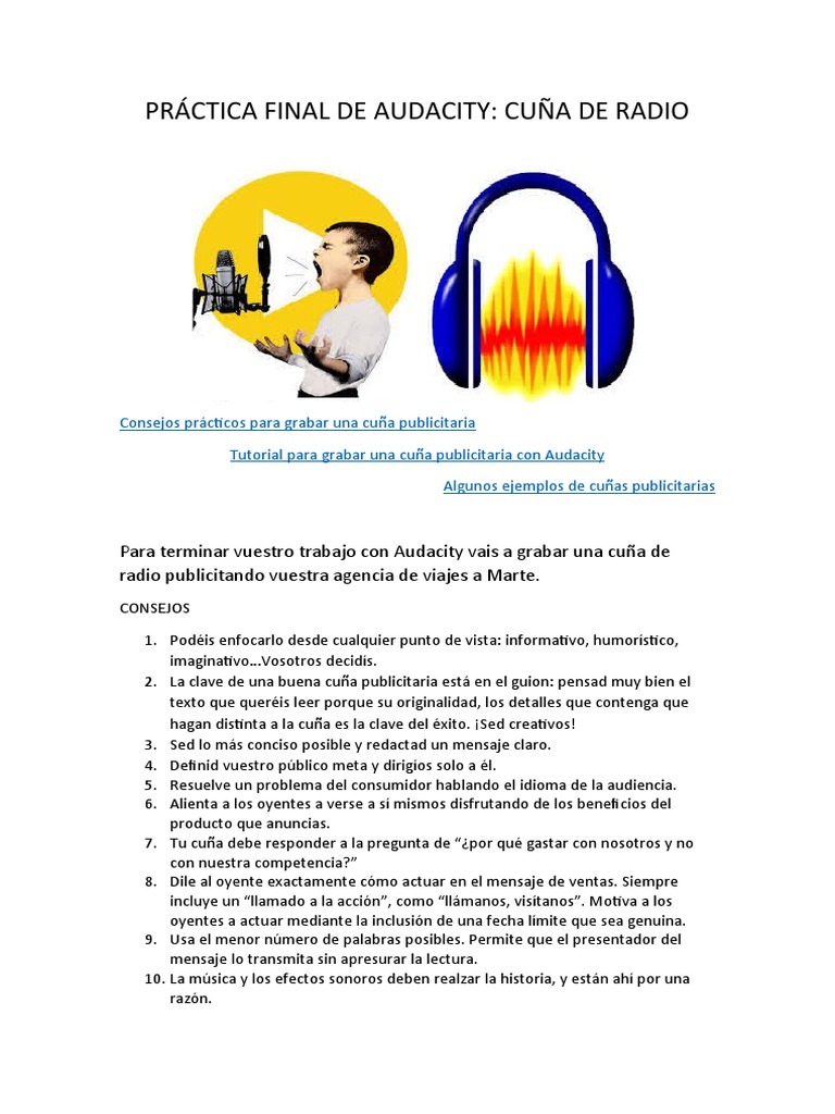 PRÁCTICA FINAL DE AUDACITY Cuña Publicitaria | PDF