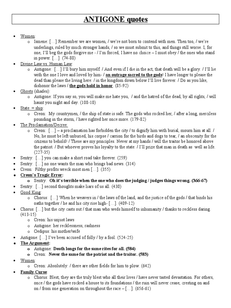 104 - DRAMA Sophocles Antigone Quotes | PDF | Law