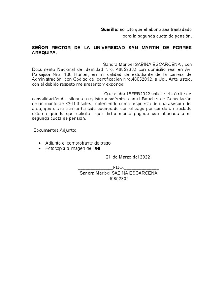 Solicitud Universidad | PDF