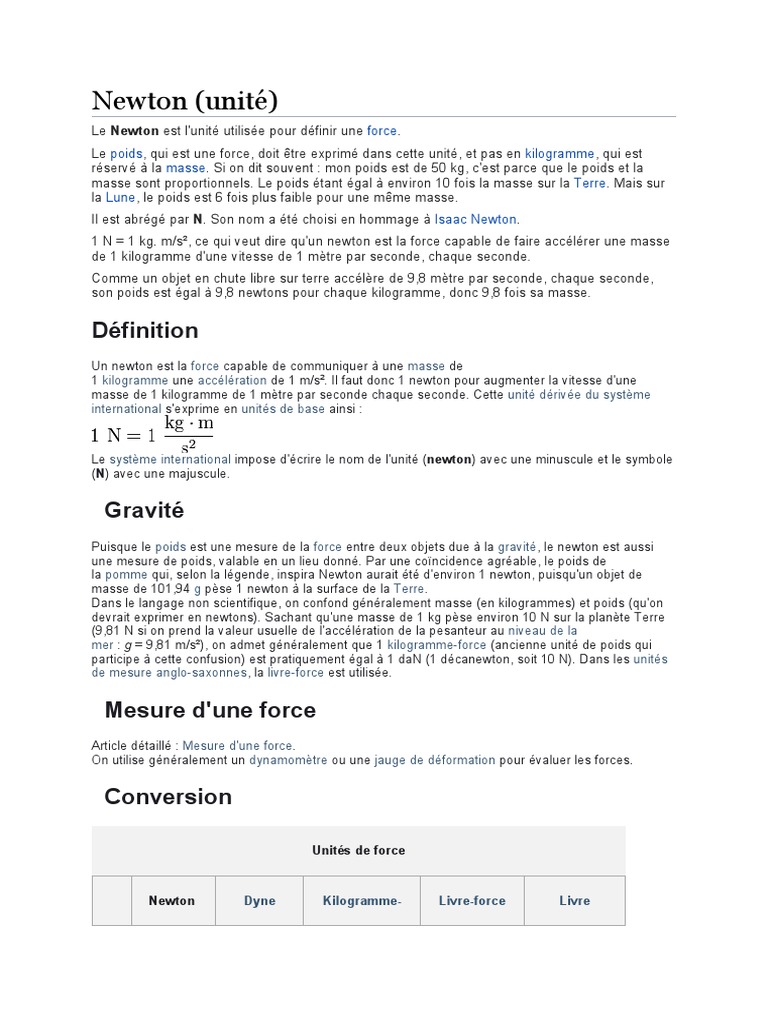 Comprendre l'unité de force Newton | PDF | Poids | Kilogramme