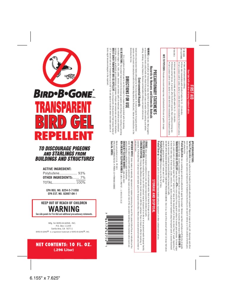 Product Transparent Bird Gel TBG Product Label | PDF | Waste Management ...