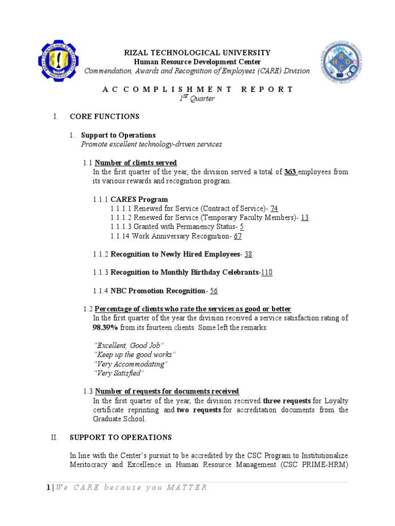 CARE Accomplishment Report (1st Quarter-4th Quarter) | PDF | Employment ...