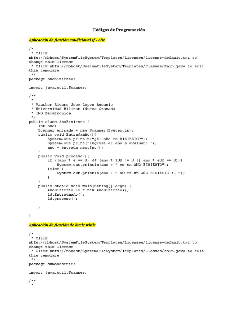 Códigos de Programación | PDF | Java (lenguaje de programación) | Desarrollo de software