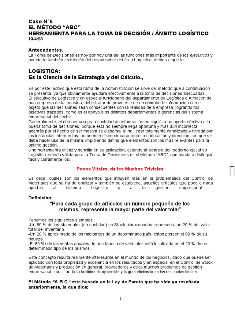 Caso N°6 Método ABC | PDF | Logística | Toma de decisiones