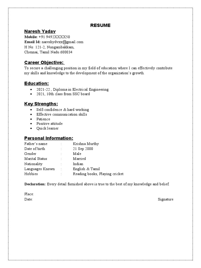 Simple-Fresher-Resume-Format-8 | PDF
