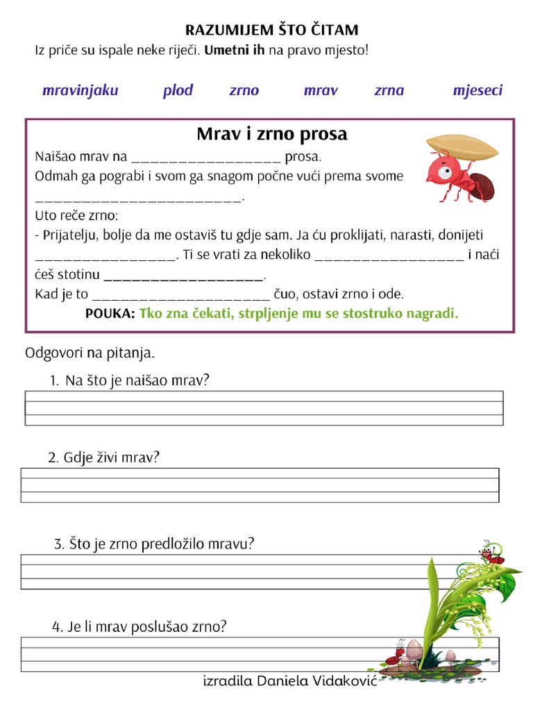 Citanje S Razumjevanjem-Mrav I Zrno Prosa | PDF