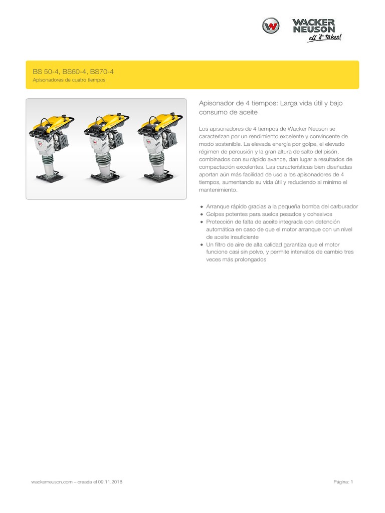 BS 50-4, BS60-4, BS70-4: Apisonadores de Cuatro Tiempos | PDF | Carburador | Vehículos