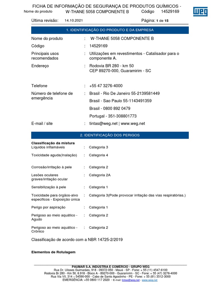 Fispq - W-Thane 5058 Componente B PDF | PDF | Embalagem e rotulagem ...