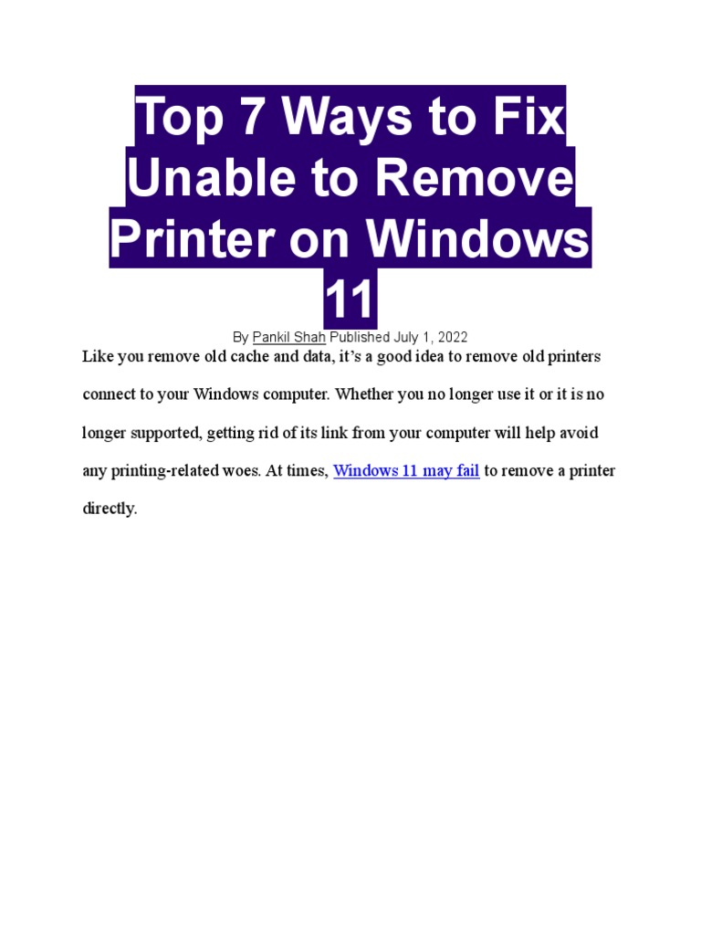 Top 7 Ways To Fix Unable To Remove Printer On Windows 11 | PDF ...