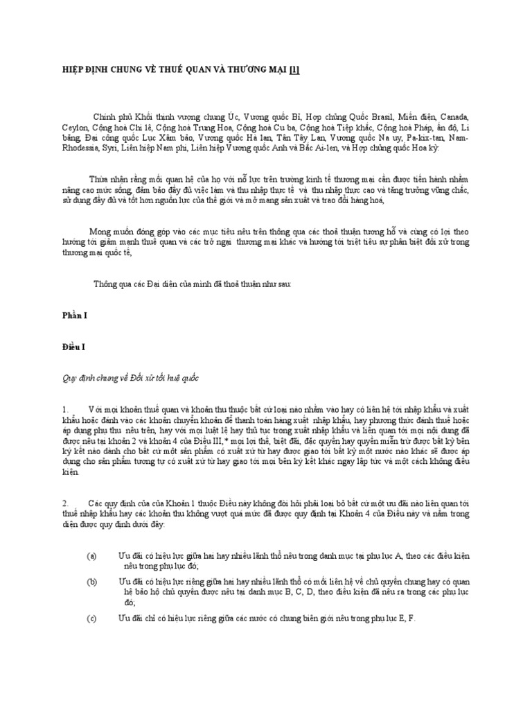 HIỆP ĐỊNH CHUNG VỀ THUẾ QUAN VÀ THƯƠNG MẠI | PDF