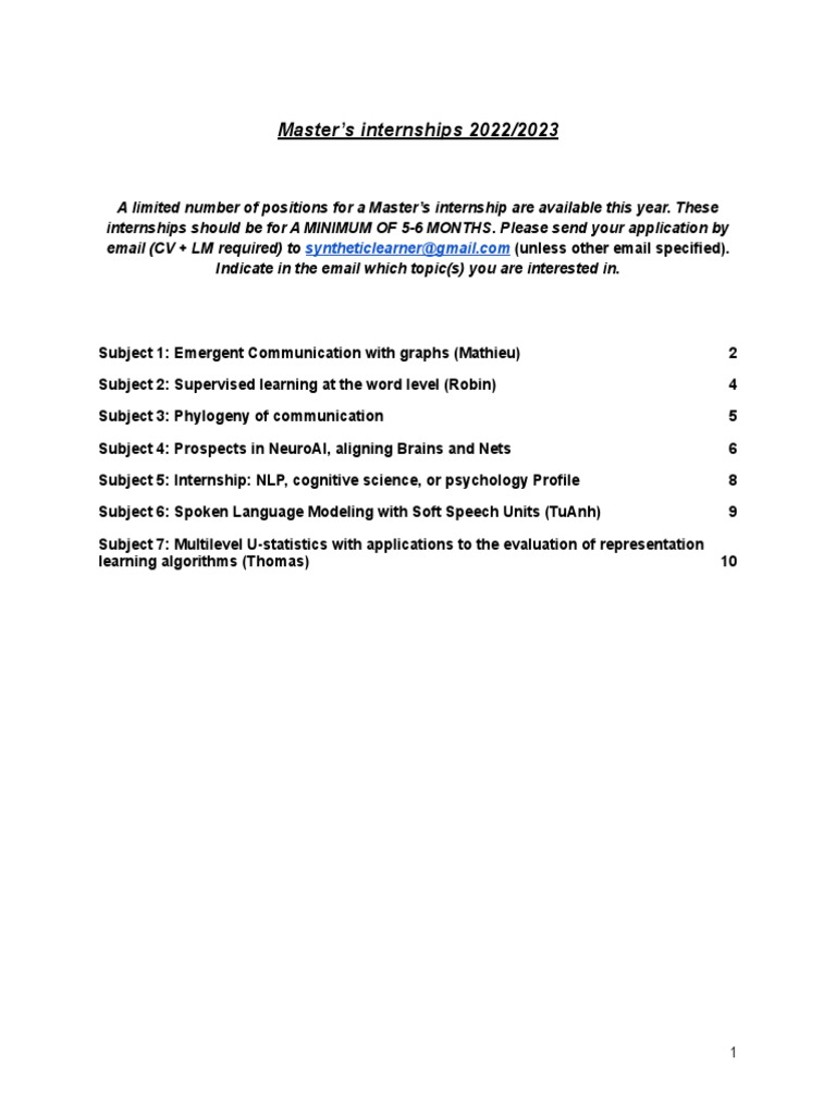 Master’s Internships in AI & Cognition | PDF | Machine Learning ...
