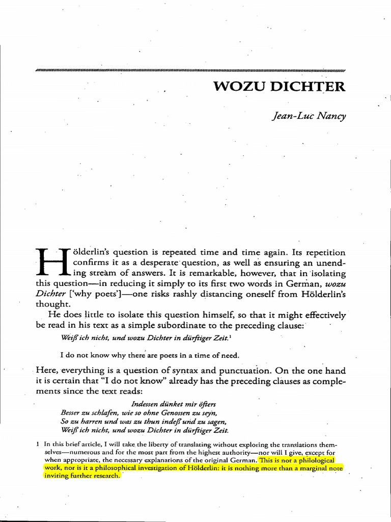 Nancy, Jean-Luc - 2011 - Wozu - Dichter PDF | PDF | Metre (Poetry) | Poetry