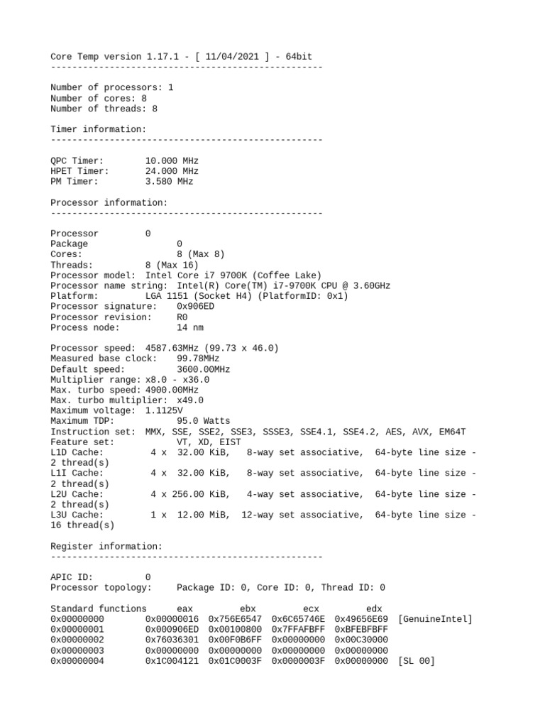 CoreTemp Dump | Download Free PDF | Central Processing Unit | Cpu Cache