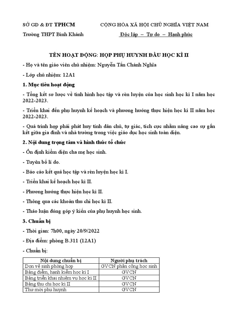 họp phụ huynh đầu hk2 bản chính thức | PDF