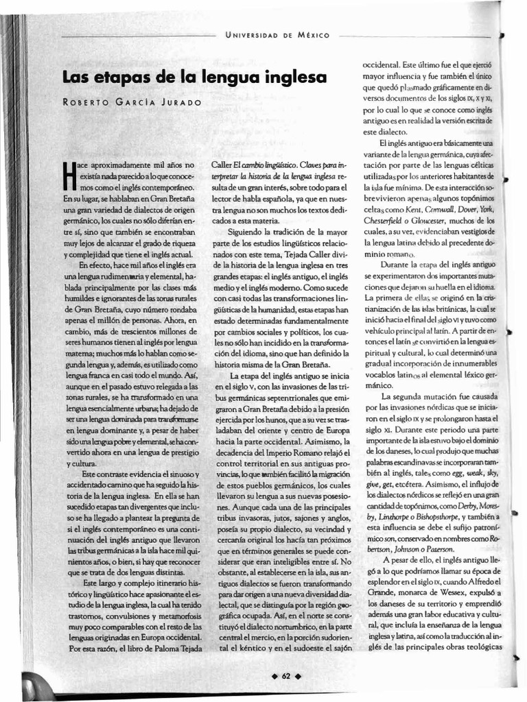 Las Etapas de La Lengua Inglesa | PDF | Viajes y turismo | Estudios de ...