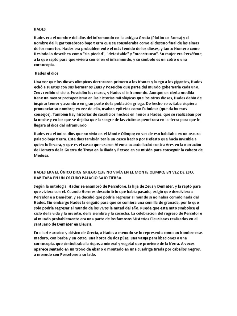 HADES | PDF | infierno | Inframundo griego