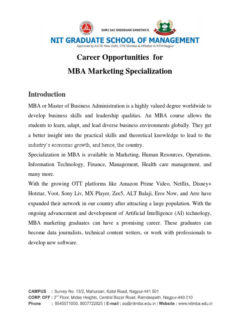 Career Opportunities For MBA Marketing Specialization | PDF | Marketing ...