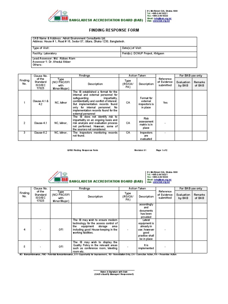 QF38 Finding Response Form | PDF | Business