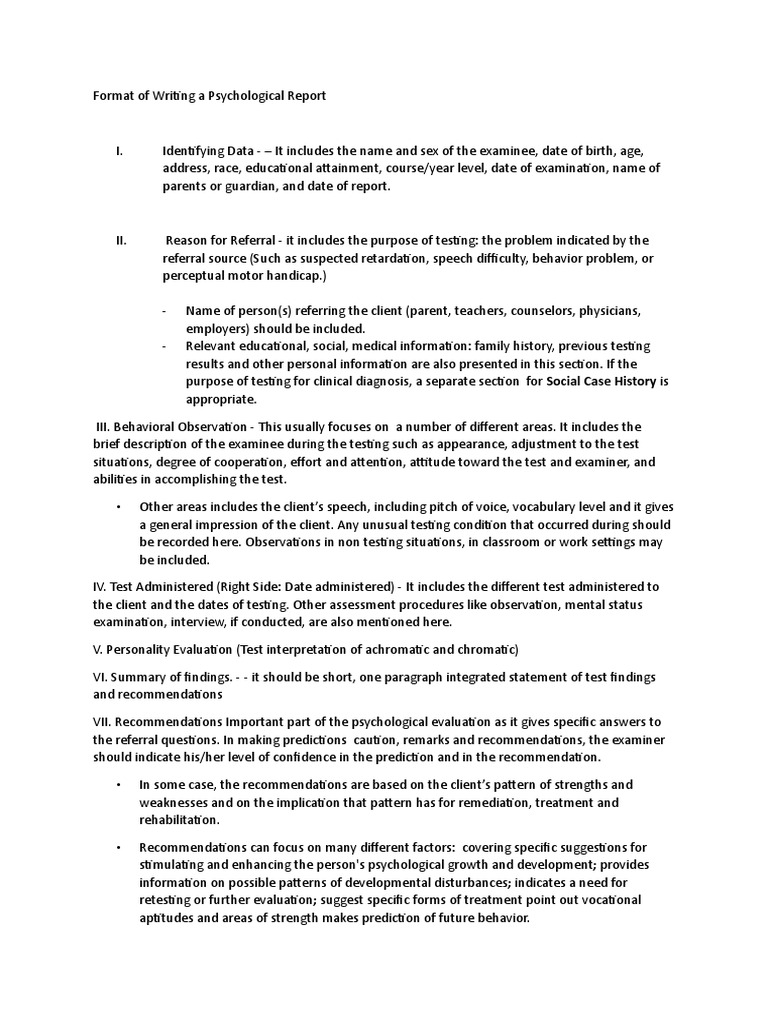 Guidelines for Writing Psychological Reports | PDF | Psychology ...