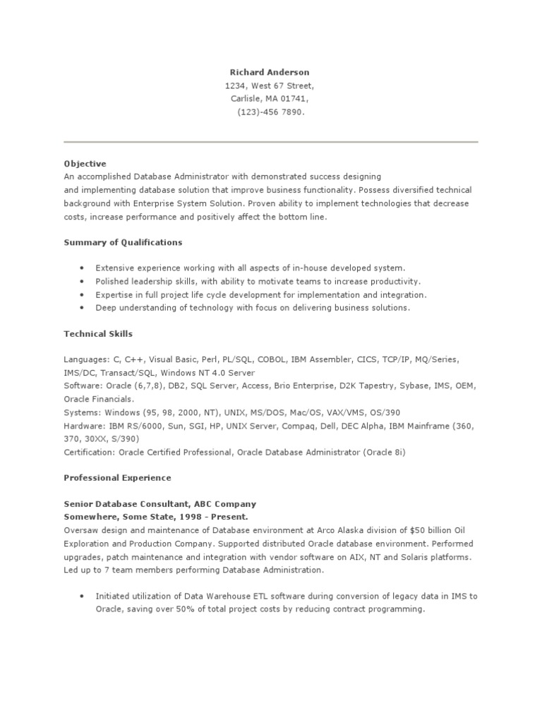 Sample Resume | PDF | Databases | Oracle Database