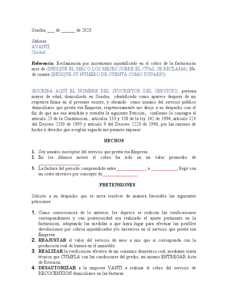 Formato - Reclamacion Vanti | PDF
