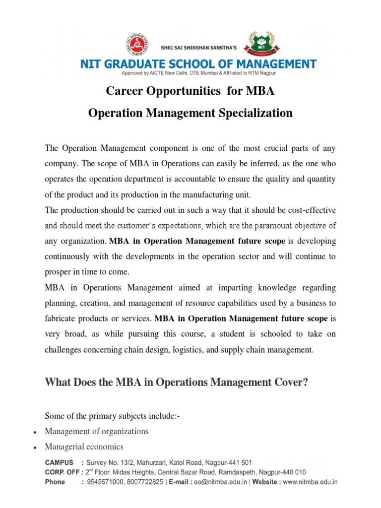 Career Opportunities For MBA Operation ManagementSpecialization | PDF ...