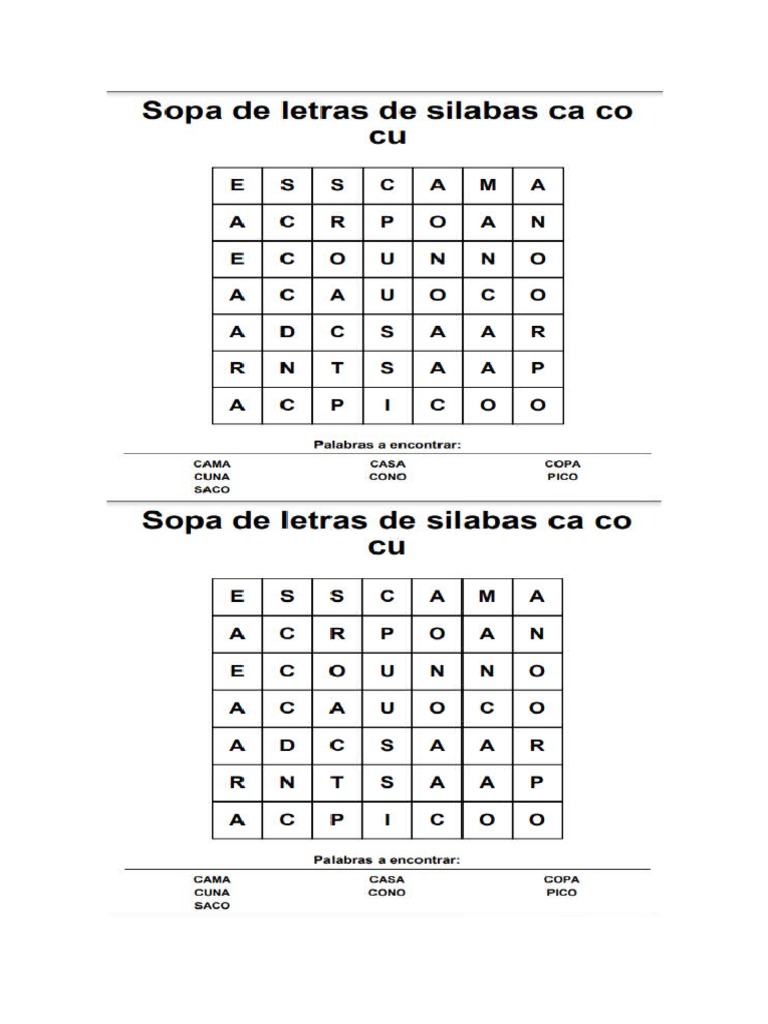 sopa de letras ca,co, cu 2° | PDF