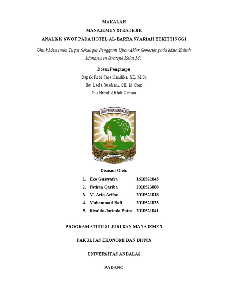 Makalah Pengganti UAS - Kelompok 2 - Analisis SWOT Pada Hotel Al-Barra ...