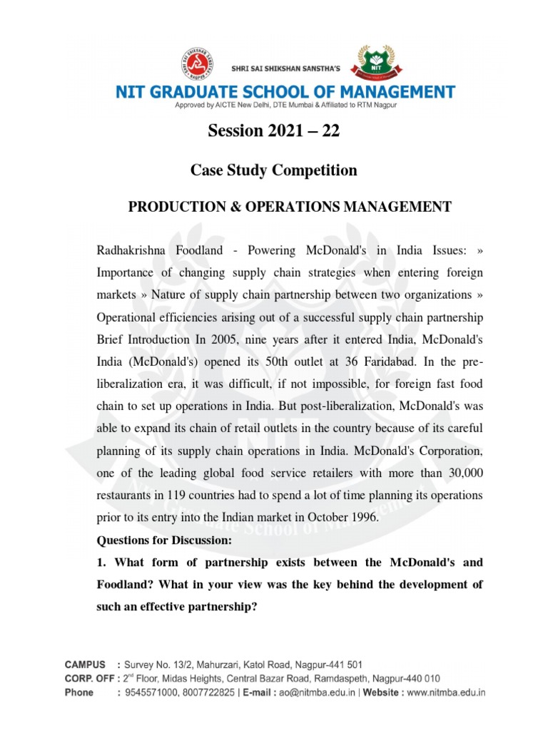 Case Study 10 - PRODUCTION & OPERATIONS MANAGEMENT | PDF