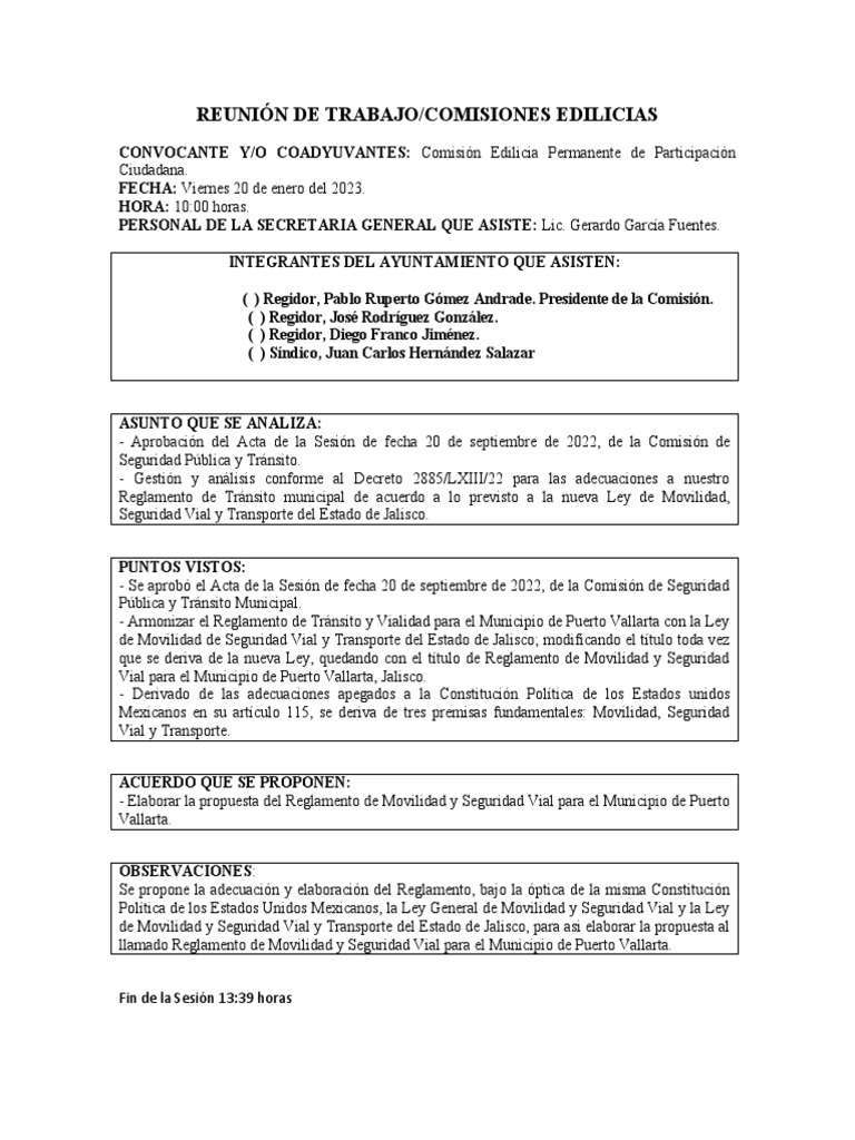 Machote para Una Sesión de Un Consejo. | PDF