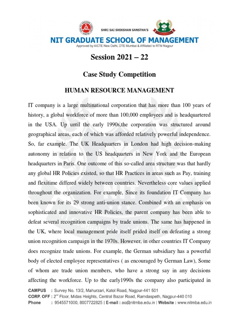 Case Study 5 - HUMAN RESOURCE MANAGEMENT | PDF | Trade Union | Policy