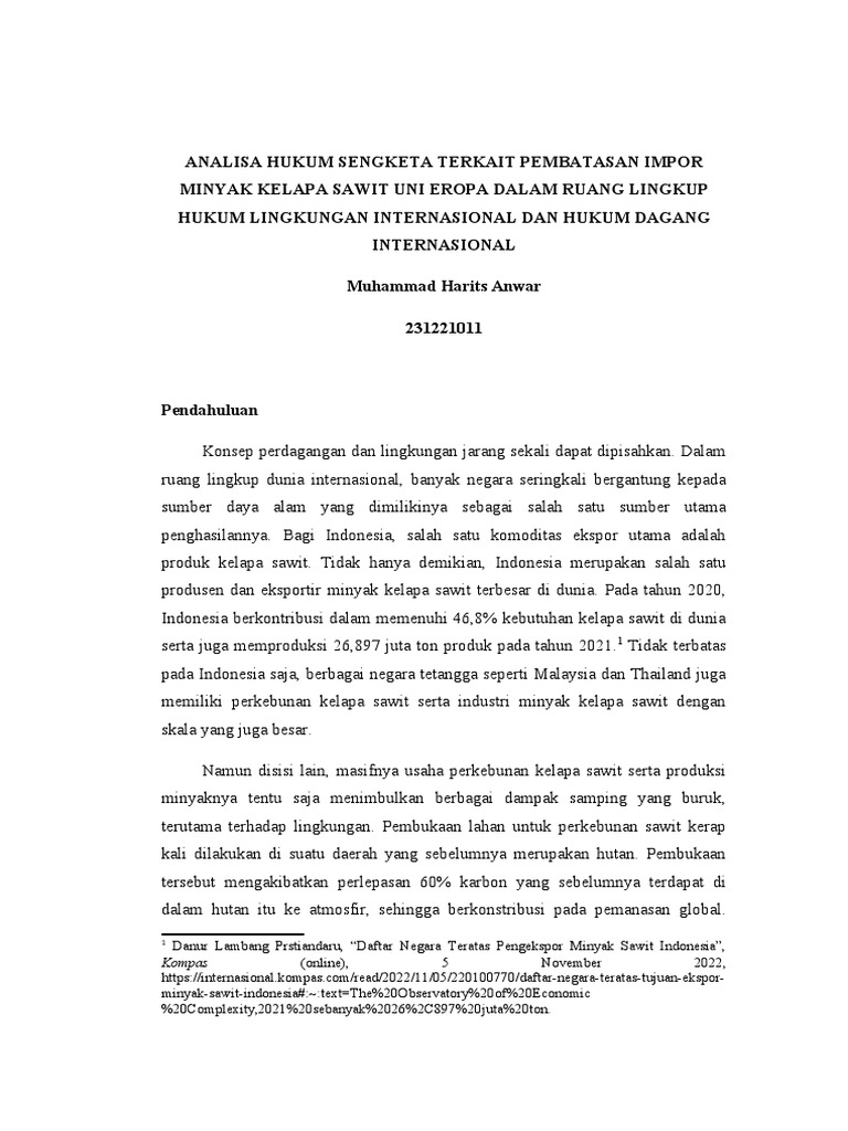 Analisa Hukum Sengketa Dagang Kelapa Sawit Uni Eropa Dalam Aspek Hukum ... Analisa Hukum Sengketa Dagang Kelapa Sawit Uni Eropa Dalam Aspek Hukum ...