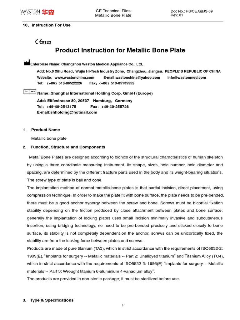 Metallic Bone Plate Guide | PDF | Implant (Medicine) | Surgery