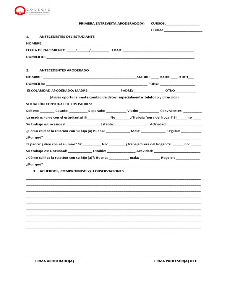 Entrevista Inicial Apoderado Escolar | PDF | Crecimiento personal y profesional | Negocios