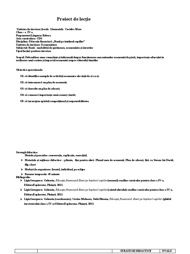 Perte-Proiect Didactic Economia | PDF