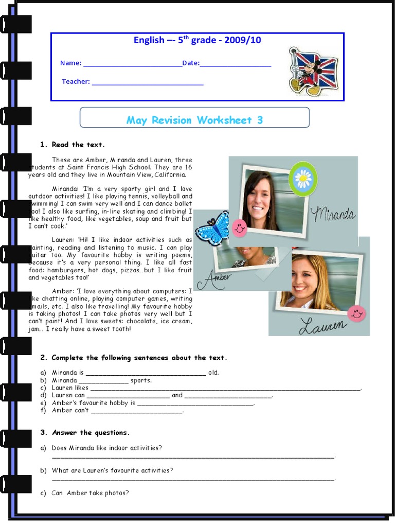 Present Simple Revision Worksheet 3 Pdf