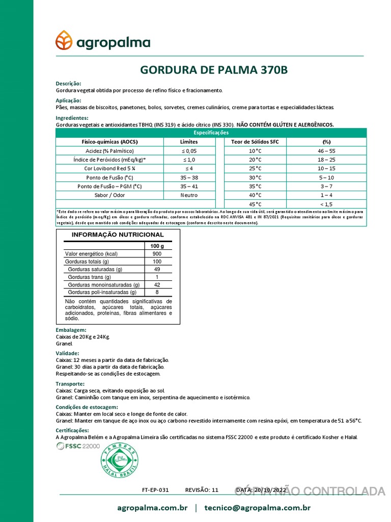 Agp Gordura de Palma 370b PD | PDF | Gordura | Nutrição