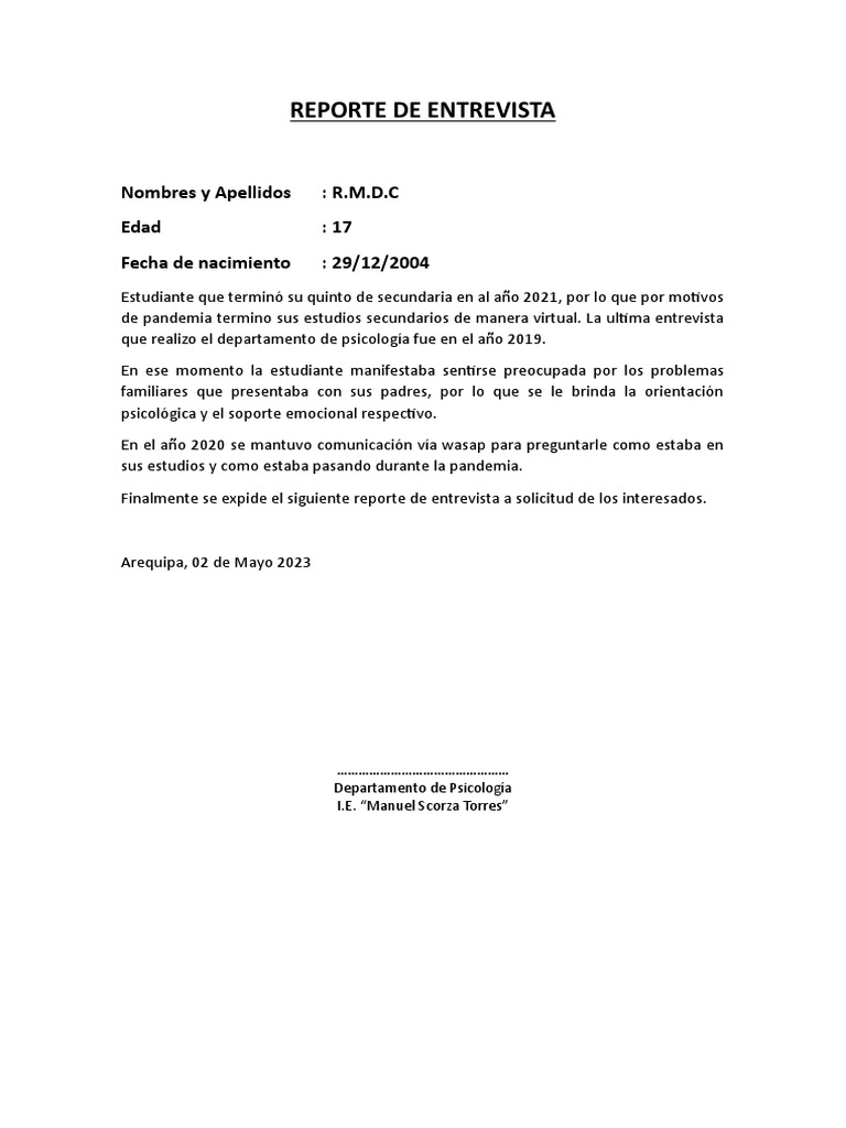 Reporte De Entrevista 2demayo Pdf