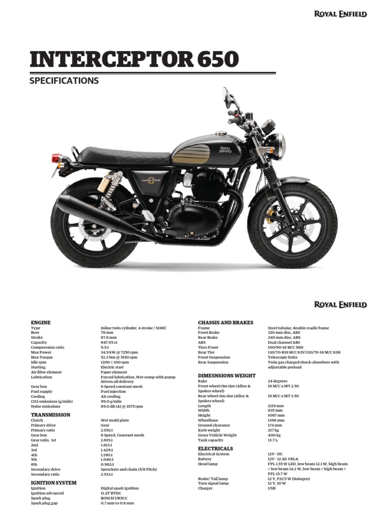 Interceptor 650 Specifications Overview | PDF | Manual Transmission ...