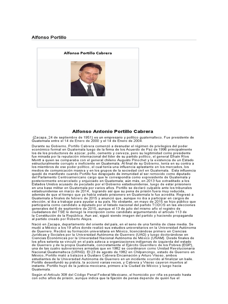 Retrato de Alfonso Portillo, presidente de Guatemala entre 2000 y 2004 ...